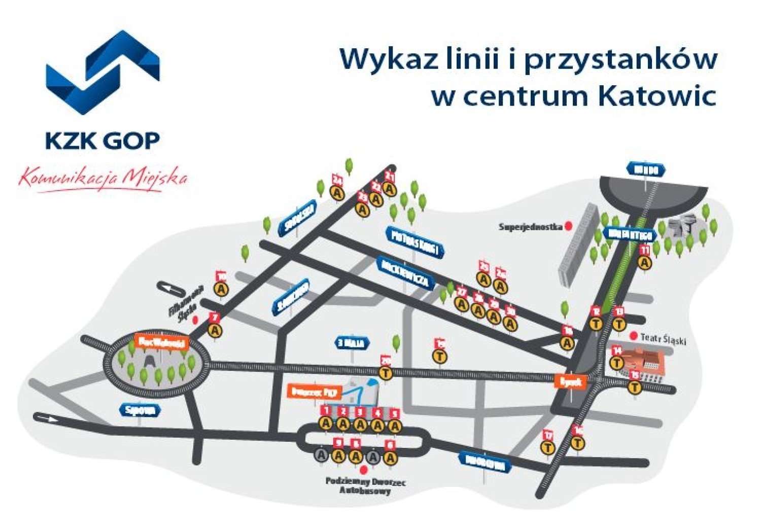 Jest nowy schemat lokalizacji przystanków w centrum Katowic [mapa ...