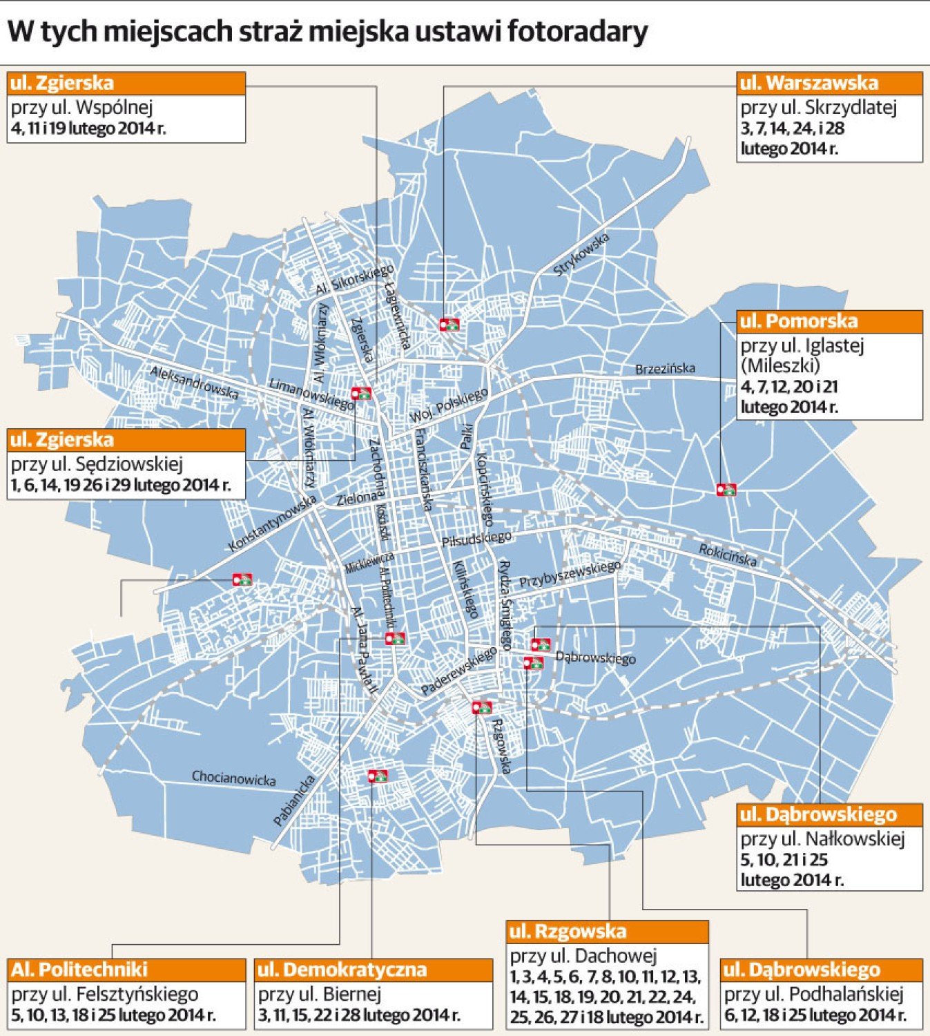 Mapa fotoradarów w Łodzi - luty 2014. Straż miejska nadal bez ...